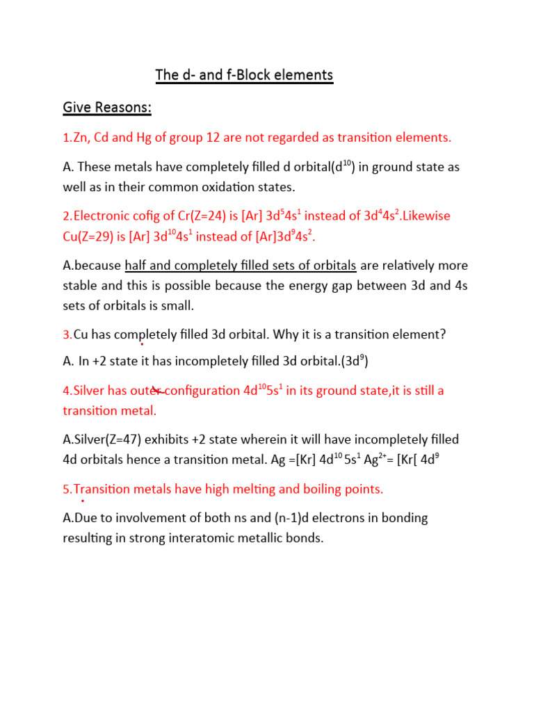 Revised D and F Block Elements Give Reason Final Word - 2 | PDF ...