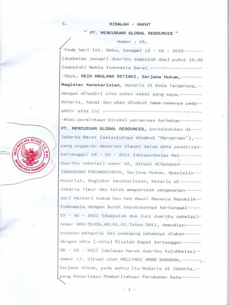 Akta Perubahan No. 05 | PDF