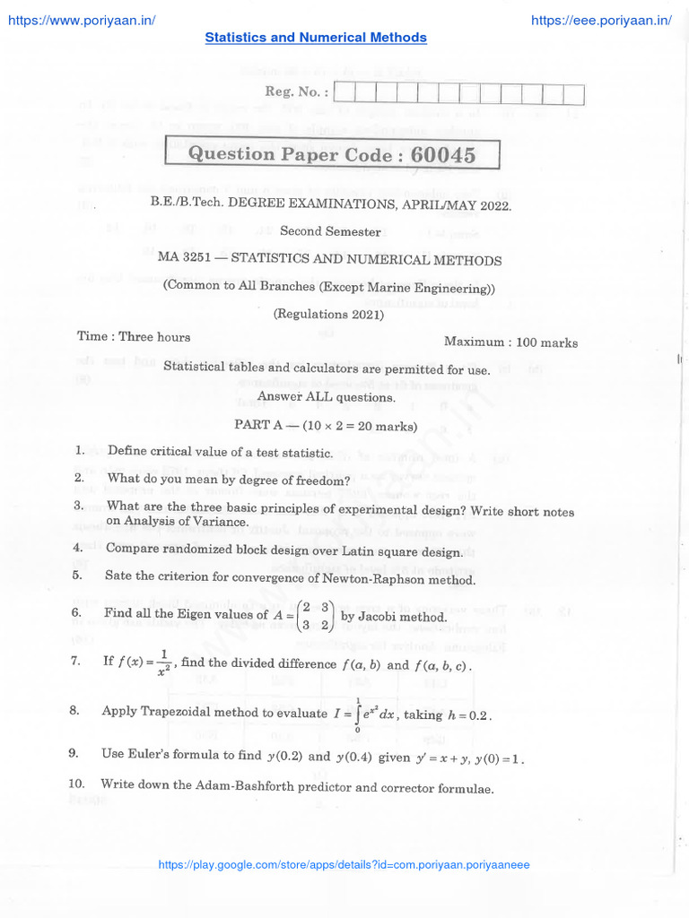 Statistics and Numerical Methods Guide | PDF | Numerical Analysis | Chi ...
