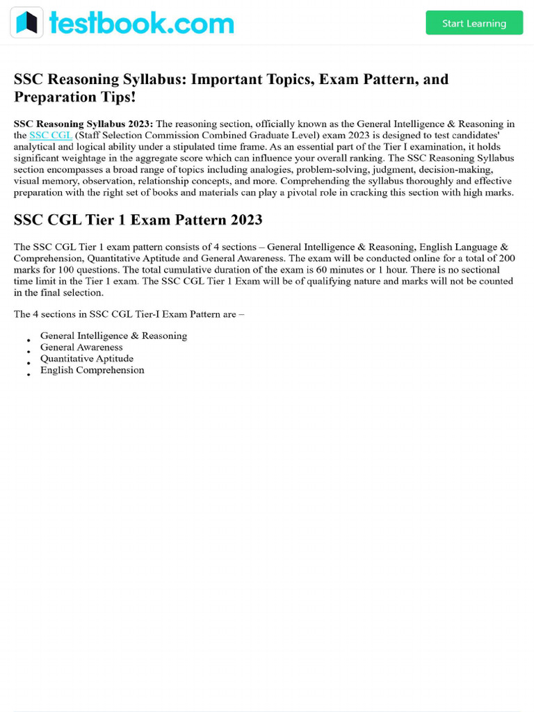 SSC Reasoning Syllabus - Important Topics, Exam Pattern, and Preparation Tips! | PDF