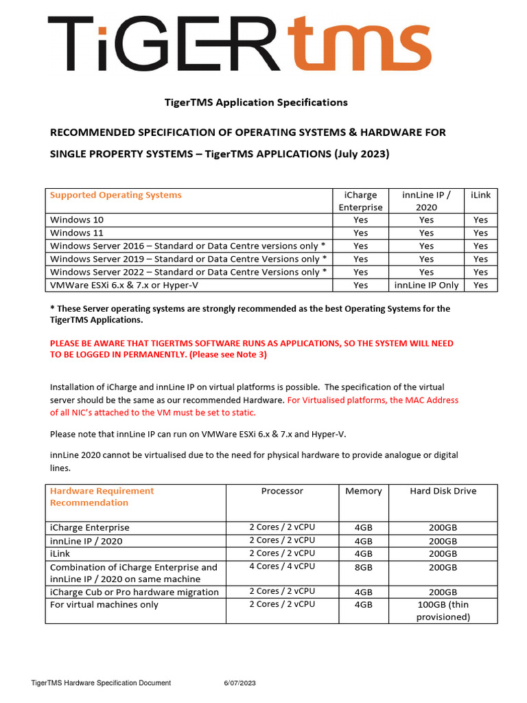 TigerTMS PC Hardware and OS Requirments - Single Property | PDF | Hyper ...