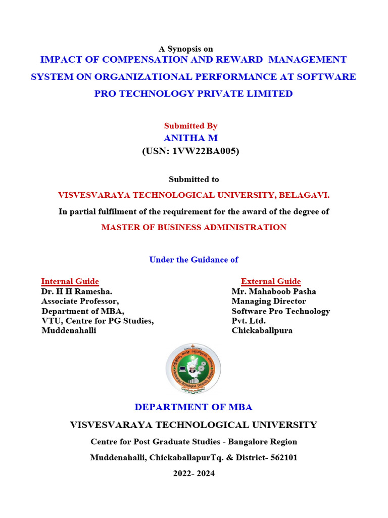 Final Synopsis Anitha M | PDF | Hypothesis | Employee Retention