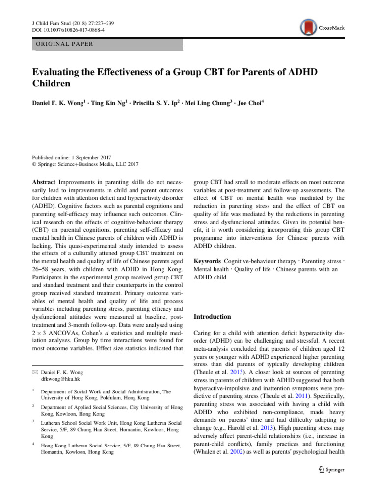 Wong - 2018 - Evaluating The Effectiveness of A Group CBT For Parents of ADHD Children | PDF ...