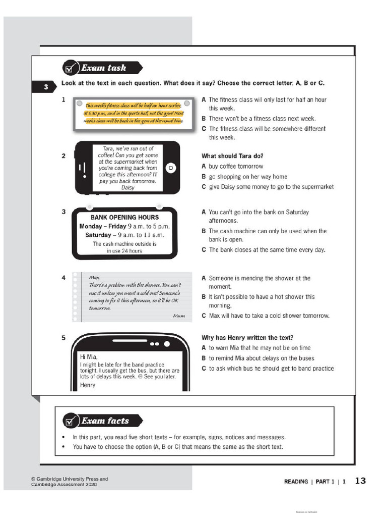 Cambridge Exam Booster B1 | PDF