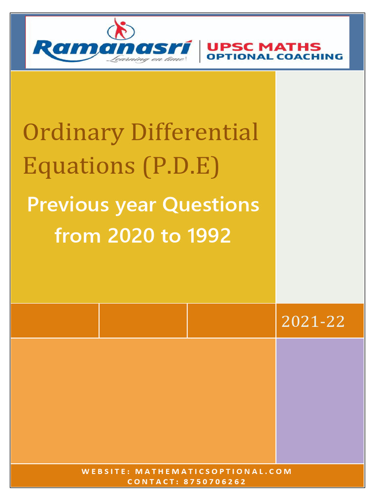 Ordinary Differential Equations (ODE) Previous Year Questions From 2020 ...