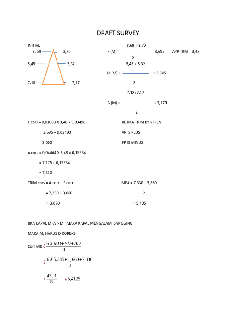 Model Perhitungan DRAFT SURVEY | PDF
