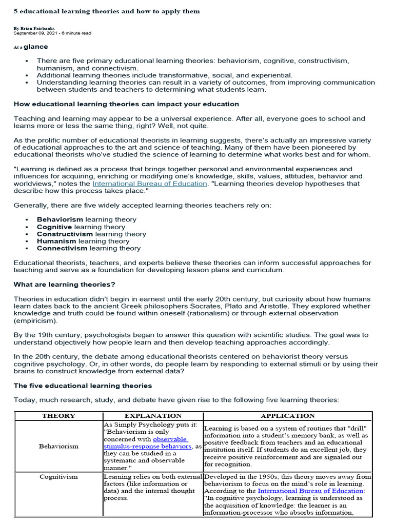 5 Educational Learning Theories and How To Apply Them | PDF | Learning Theory (Education) | Learning