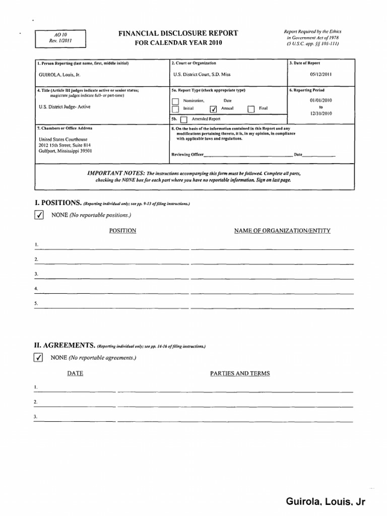 JR Louis Guirola Financial Disclosure Report For 2010 | PDF | United ...