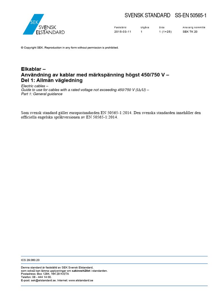 Svensk Standard Ss-En 50565-1 | PDF