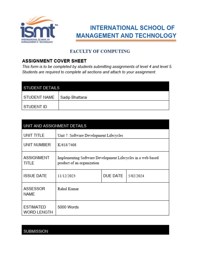 Assignment Cover Sheet - IT | PDF | Feasibility Study | Software Development Process
