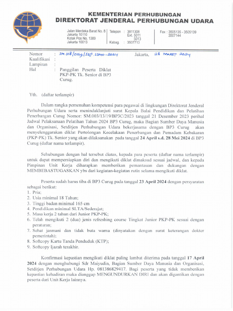 Panggilan Diklat Senior PKP-PK BP3-C | PDF