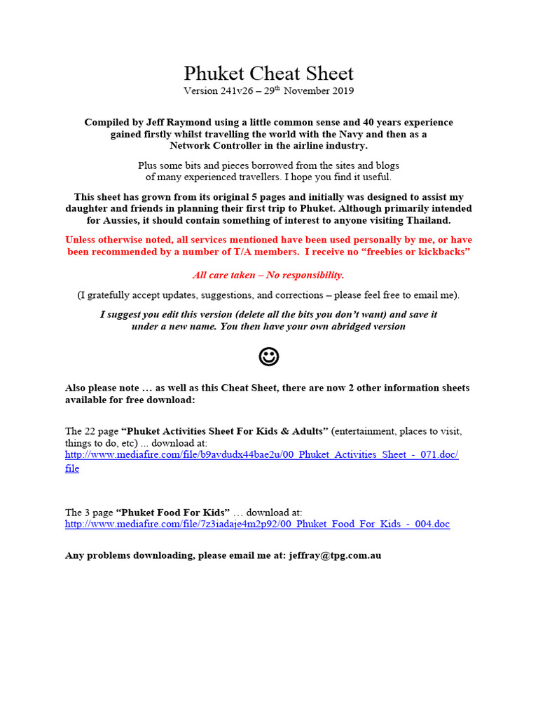 00 Phuket Cheat Sheet - Update 241v26 | PDF | Travel Visa | Baggage