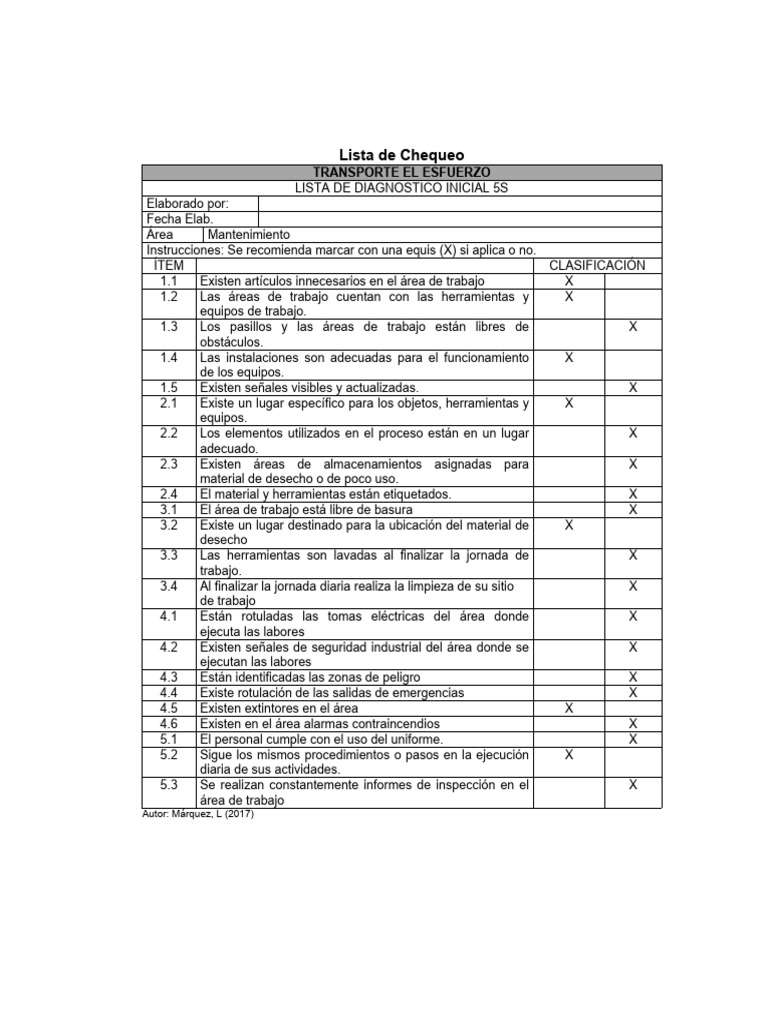 Ejemplo de Lista de Chequeo 5S | PDF