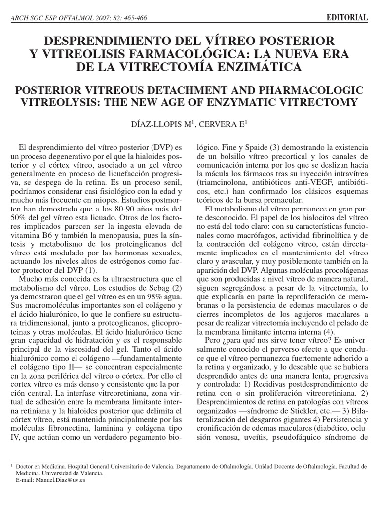 Desprendimiento Del Vítreo Posterior y Vitreolisis Farmacológica | PDF ...