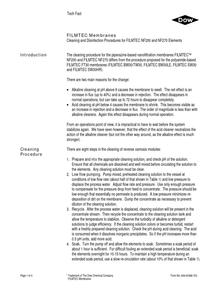 Cleaning and Disinfection Procedures For FILMTEC NF200 and NF270 ...