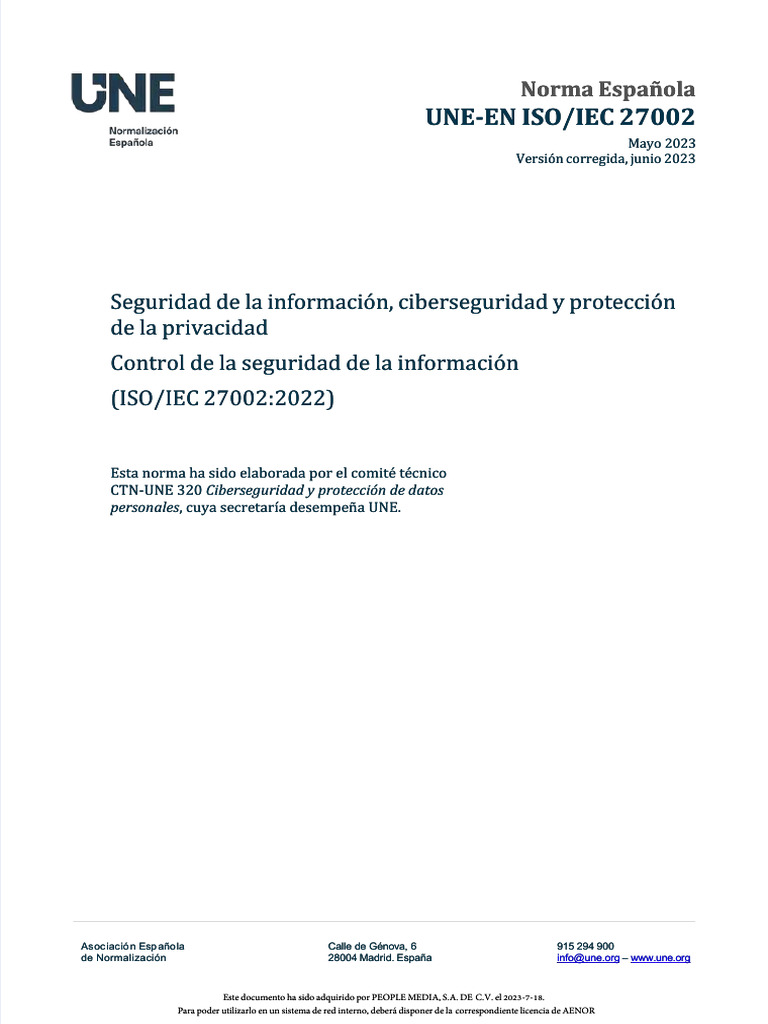 ISO 27002 - 2022 - Esp | PDF | Organización internacional para la ...