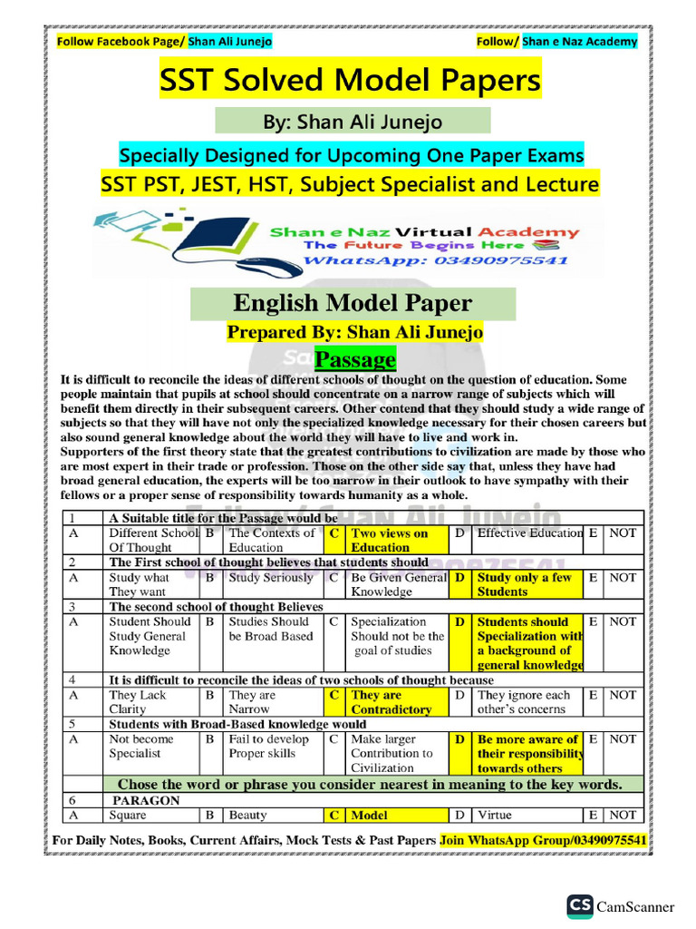 English Sample Paper For Lecturer, SST, ASI and CCE by Shan Ali Junejo ...