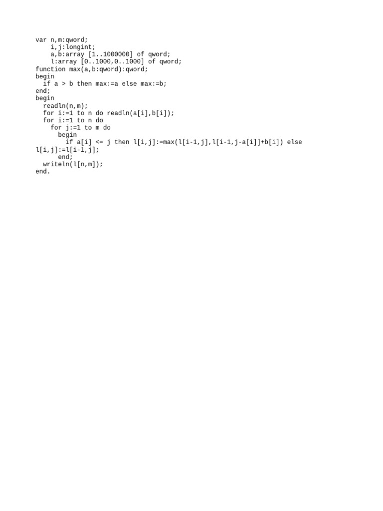 Dynamic Programming Knapsack Code | PDF | Teaching Methods & Materials