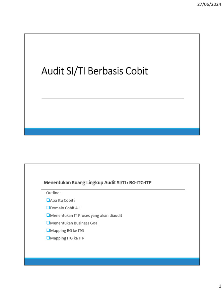 Pertemuan 11 Audit SI - TI Berbasis Cobit | PDF