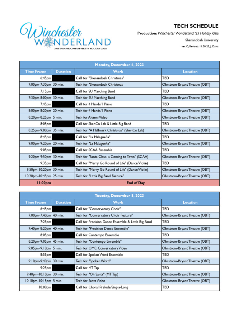 ('23 GALA) Tech Schedule (Ver. C) | PDF | Christmas