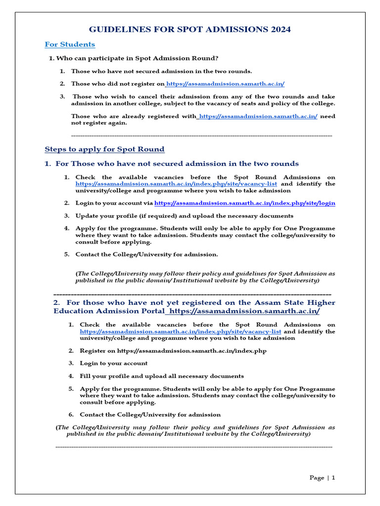 Spot Admission Guidelines Docs | PDF | Justice | Crime & Violence