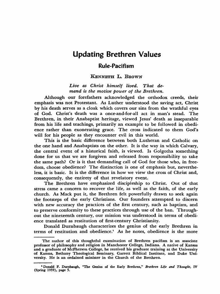 Updating Brethren Values Rule-Pacifism | PDF | Jesus | Faith