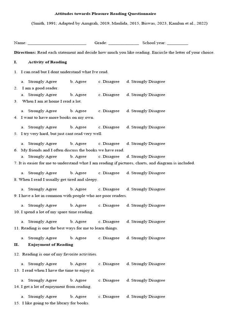 Instrument - (PLEASURE READING) | PDF | Psychology | Behavioural Sciences