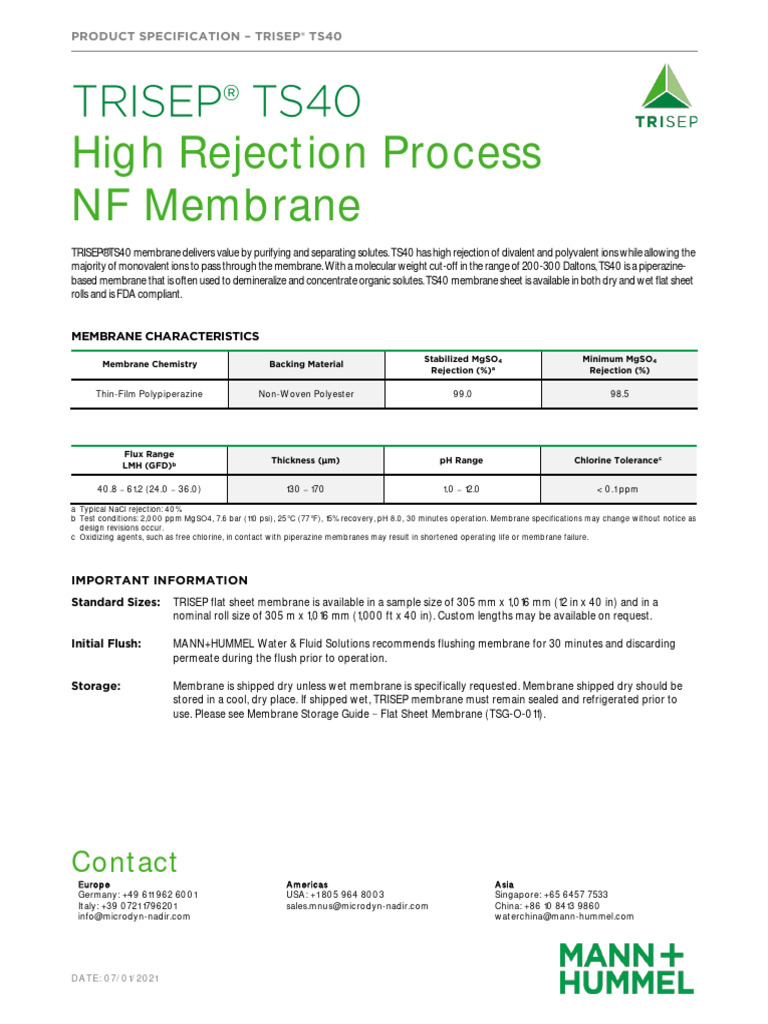 TS40 Flat Sheet Membrane | Download Free PDF | Membrane | Physical ...