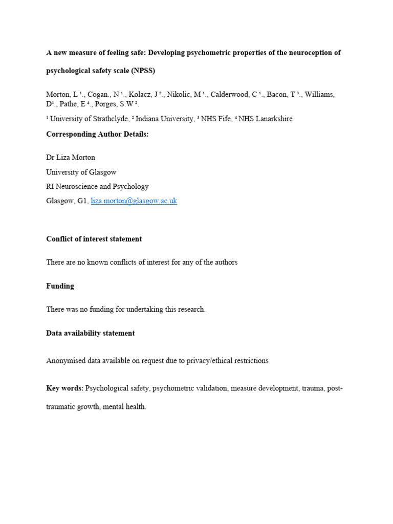 Neuroception of Psychological Safety Scale | PDF | Factor Analysis ...