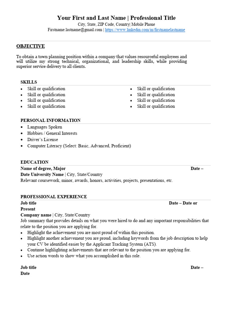 Session 7 - 8 - Curriculum Vitae Template | PDF | Computers
