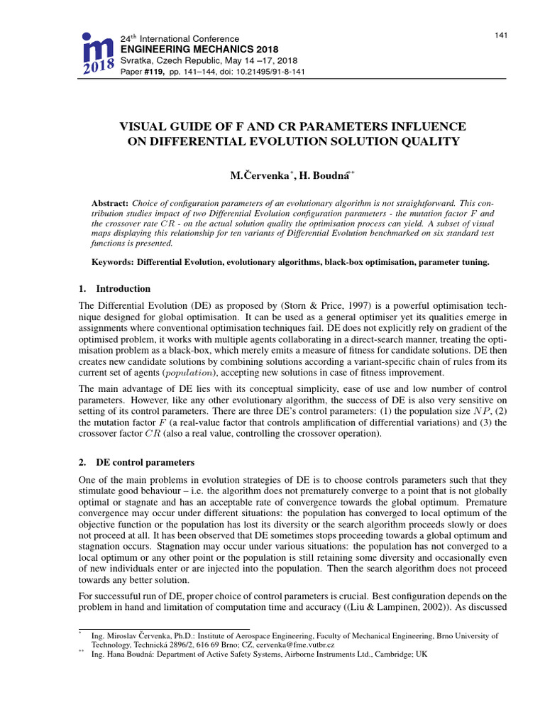 Visual Guide of F and CR Parameters Influence ON Differential Evolution Solution Quality | PDF ...