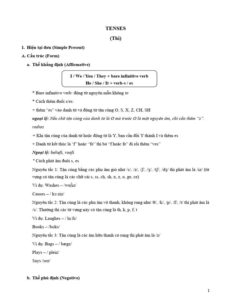 TENSES (Lý Thuyết Và Bài Tập) | PDF