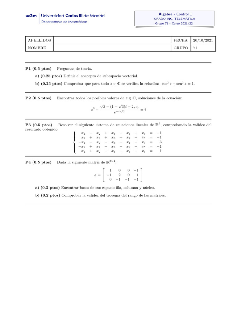 Z + Sen Z 1.: Álgebra - Control 1 | PDF | Funciones y mapeos | Física Matemática