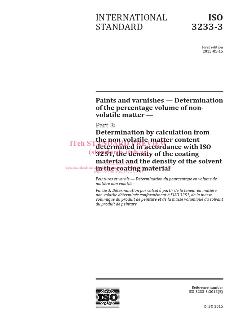 ISO-3233-3 Paints and Varnishes - Determination of The Percentage Volume of Non-Volatile Matter ...