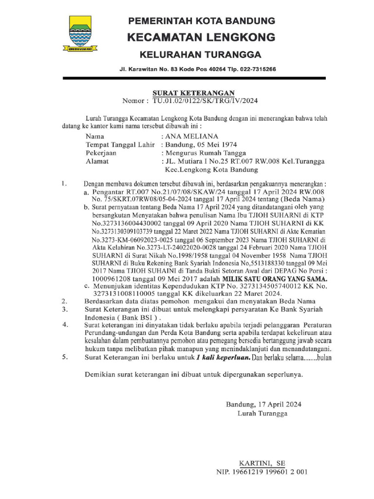 Surat Beda Nama | PDF