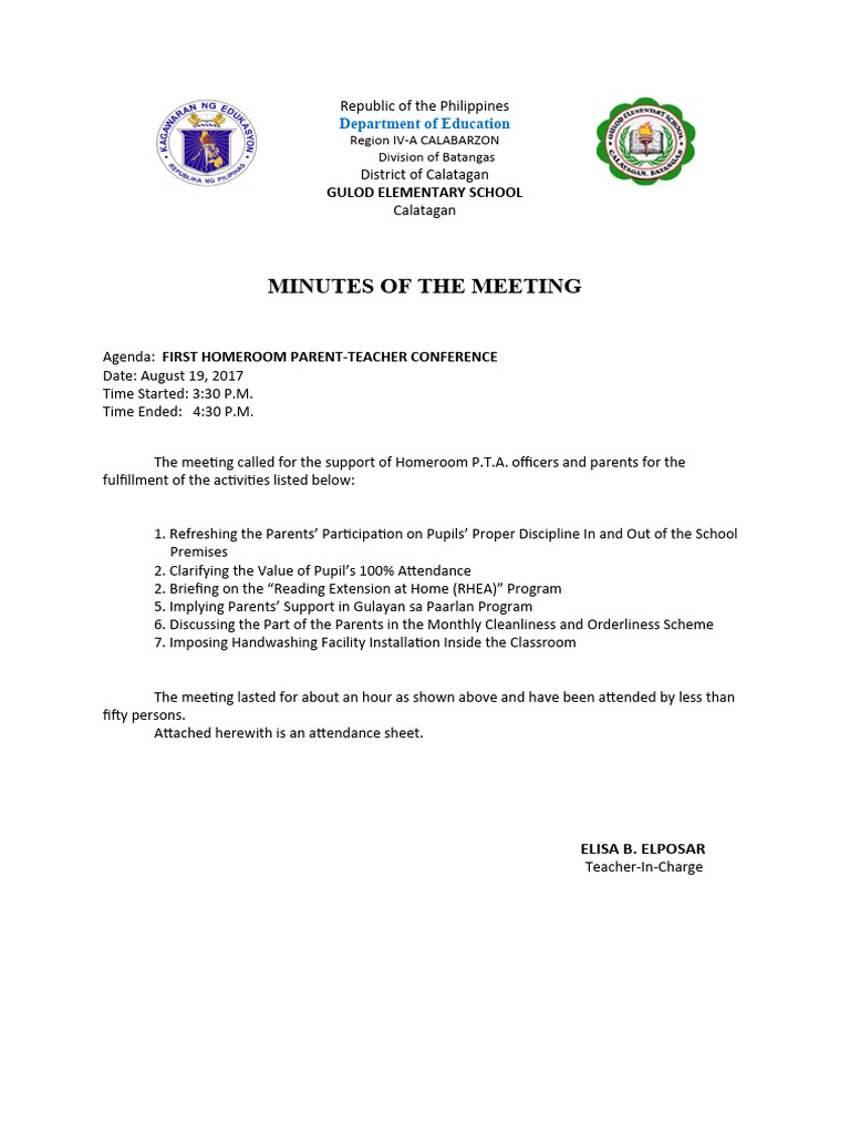 First Homeroom PTA Meeting Report | PDF | Schools | Educational ...