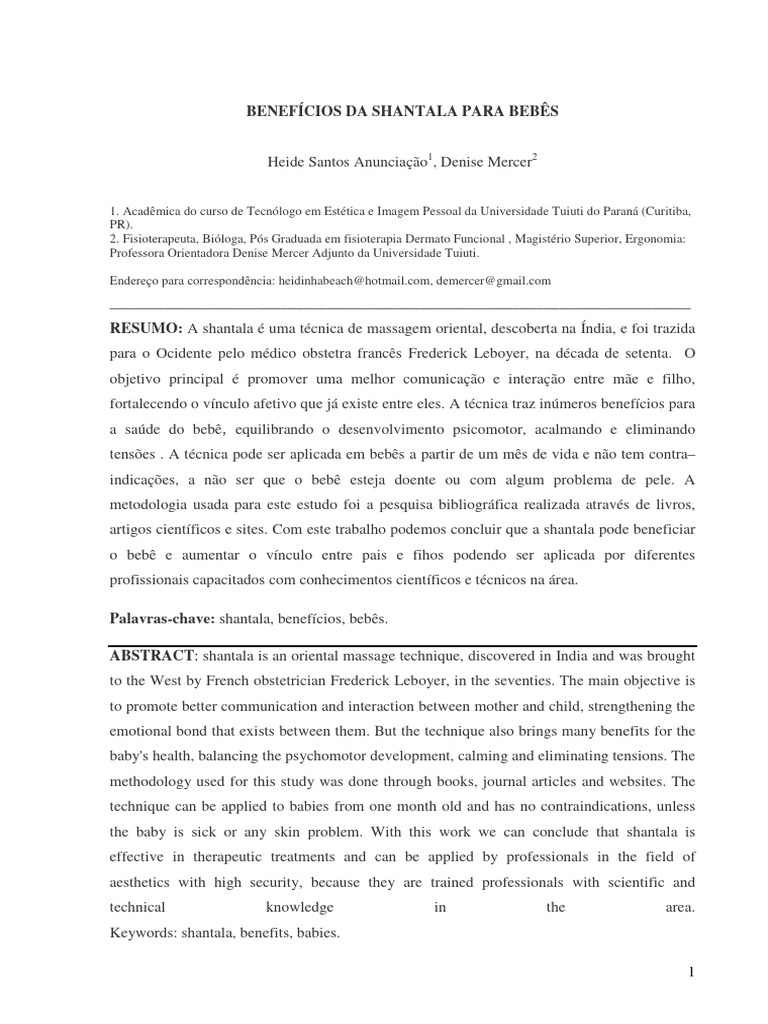 Benefícios da Shantala para Bebês | PDF | Massagem | Corpo humano