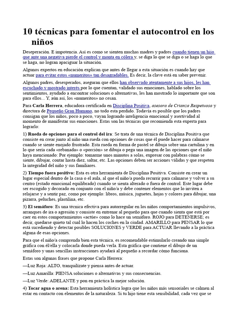 Tecnicas Autocontrol Niños Ii | PDF | Las emociones | Ira