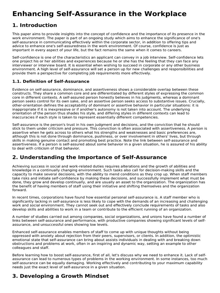 Enhancing Self-Assurance in The Workplace | PDF | Popular Psychology ...