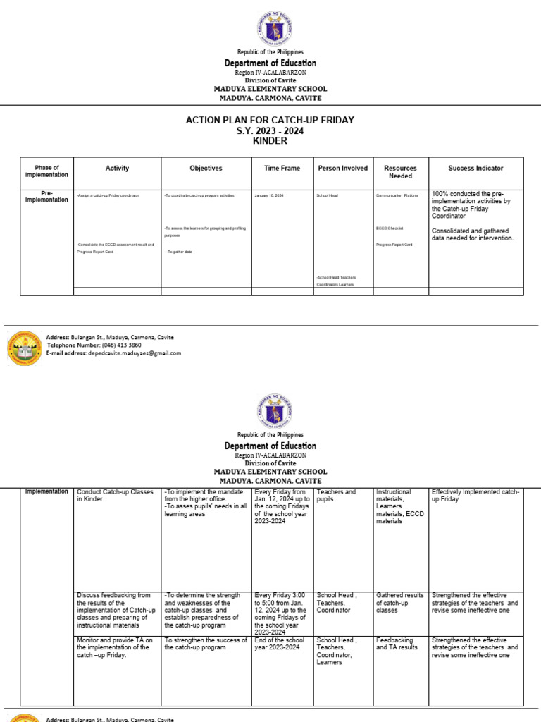 Catch Up Friday Action Plan | PDF | Human Communication | Teaching