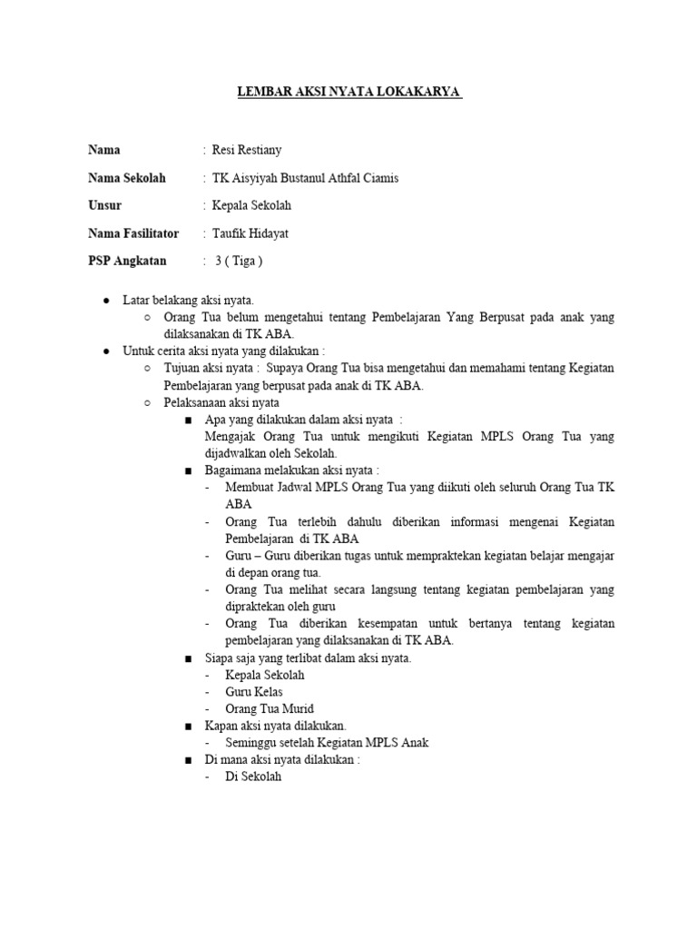Lembar Aksi Nyata Lokakarya - Resi 2 | PDF