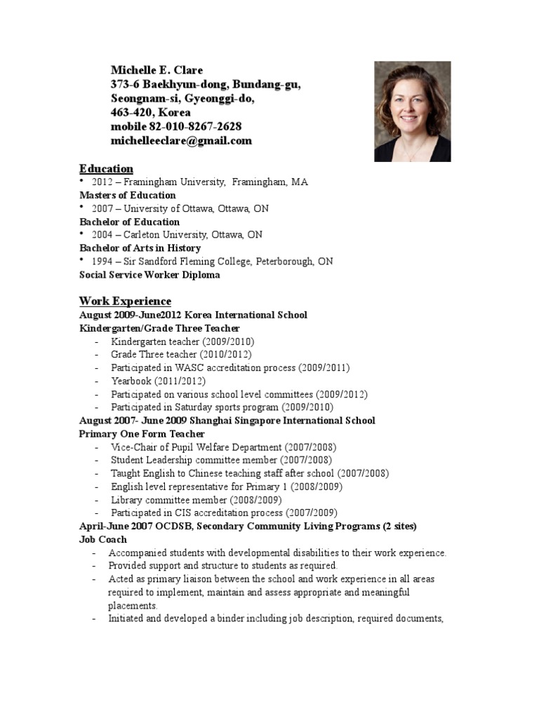 Michelle Clare CV 2011 | PDF | Individualized Education Program | Sharing