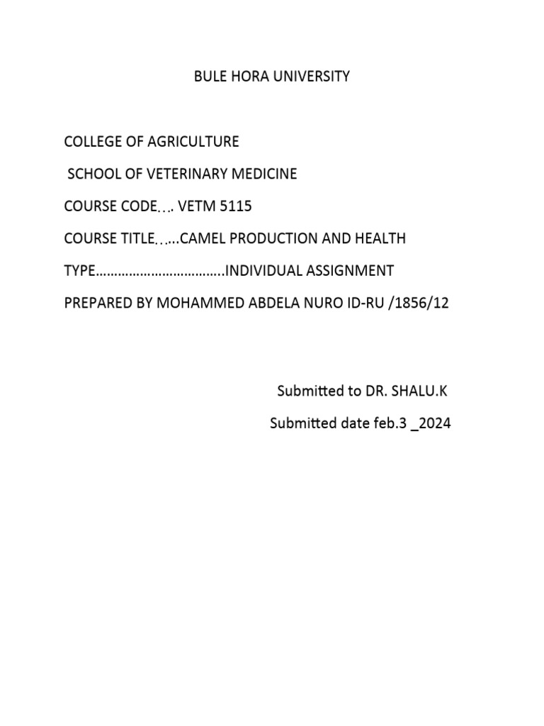 Camel Production BY Mohammed Abdela | PDF | Milk | Camel