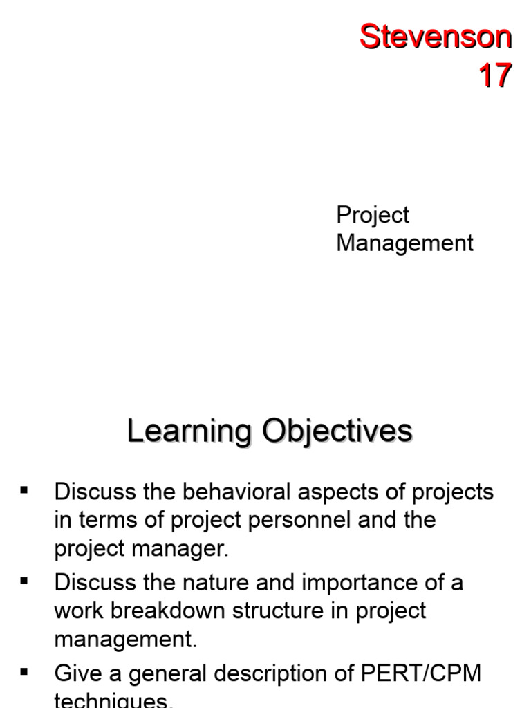 Stevenson Chapter 17 - Project Management | PDF | Project Management