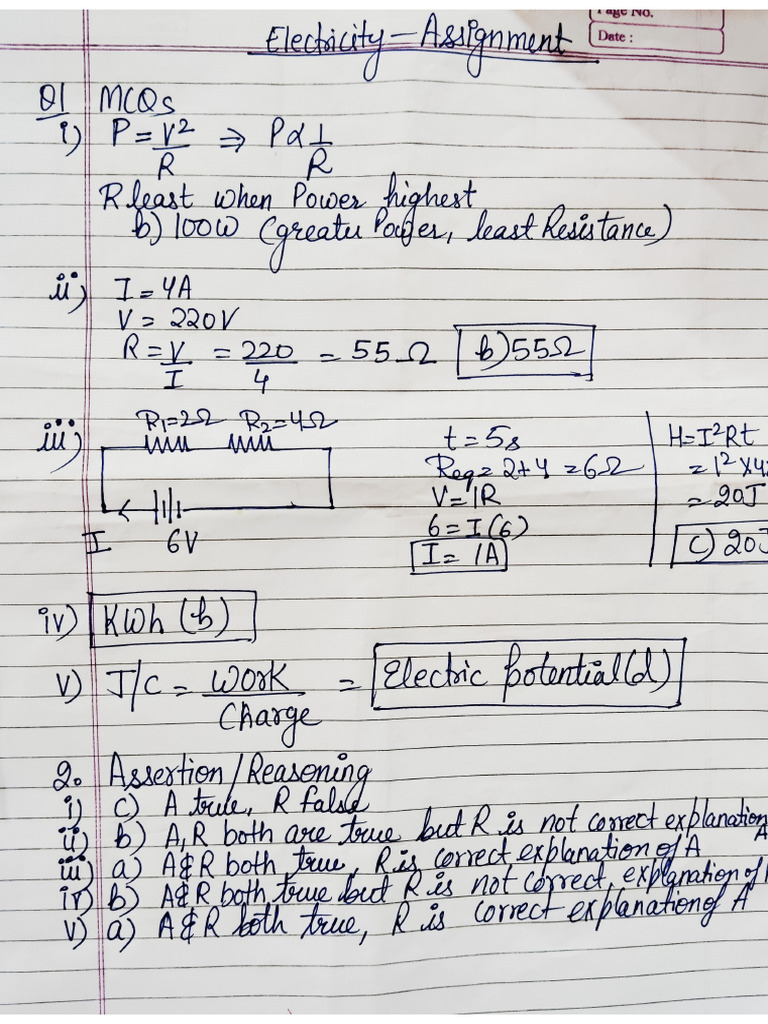 Electricity - Assignment Solutions | PDF