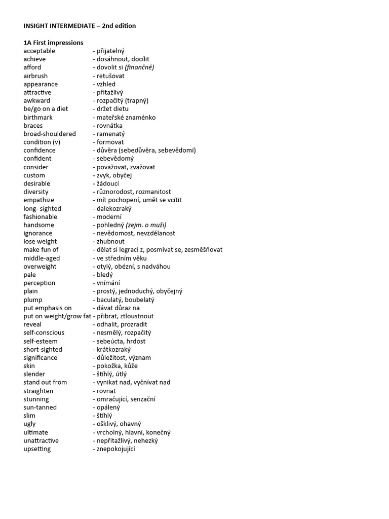 Insight Intermediate - 2Nd Edition 1A First Impressions | PDF