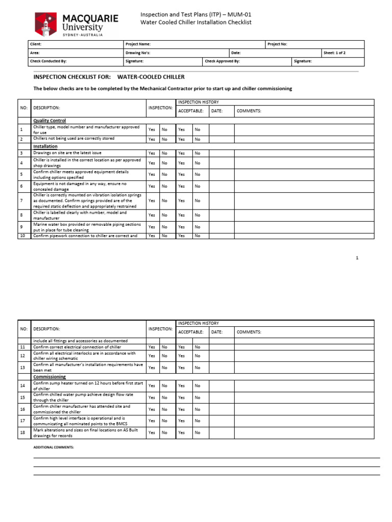 Water-Cooled Chiller Maintenance Checklist | PDF | Home Appliance ...