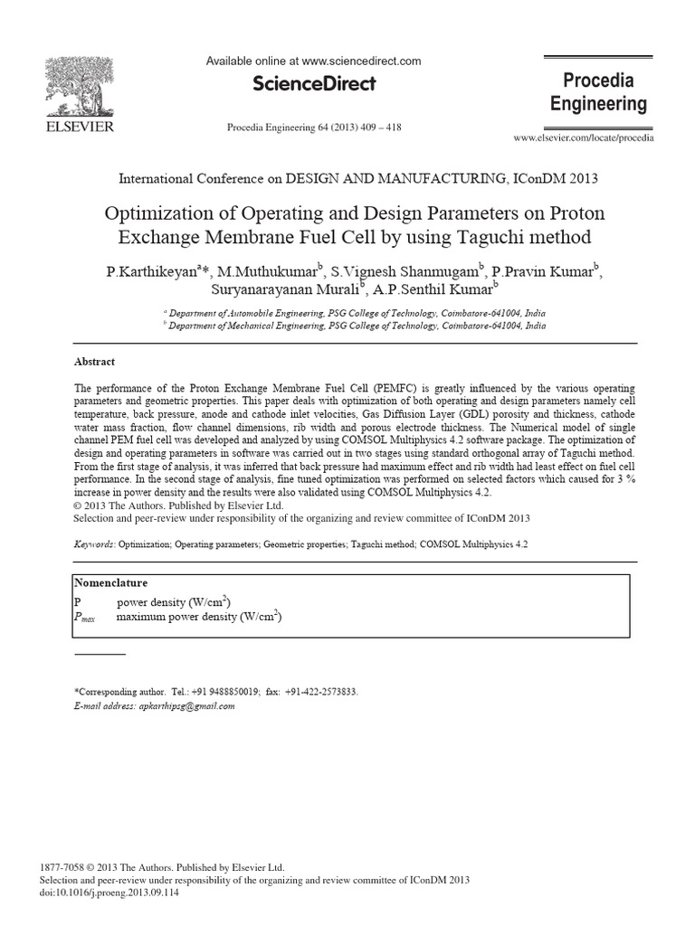 Optimization of Operating and Design Parameters On Proton Exchange ...