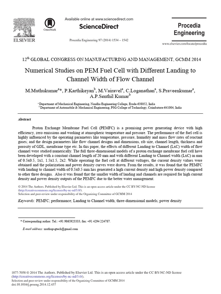 Numerical Studies On Pem Fuel Cell With Different Landing To Channel ...