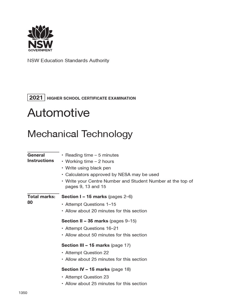 2021 HSC Vet Auto Mechanical Tech | PDF | Direct Current | Machines